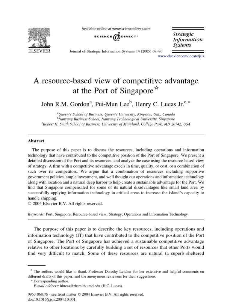 A Resource Based View of Competitive Advantage at The Port of Singapore ...