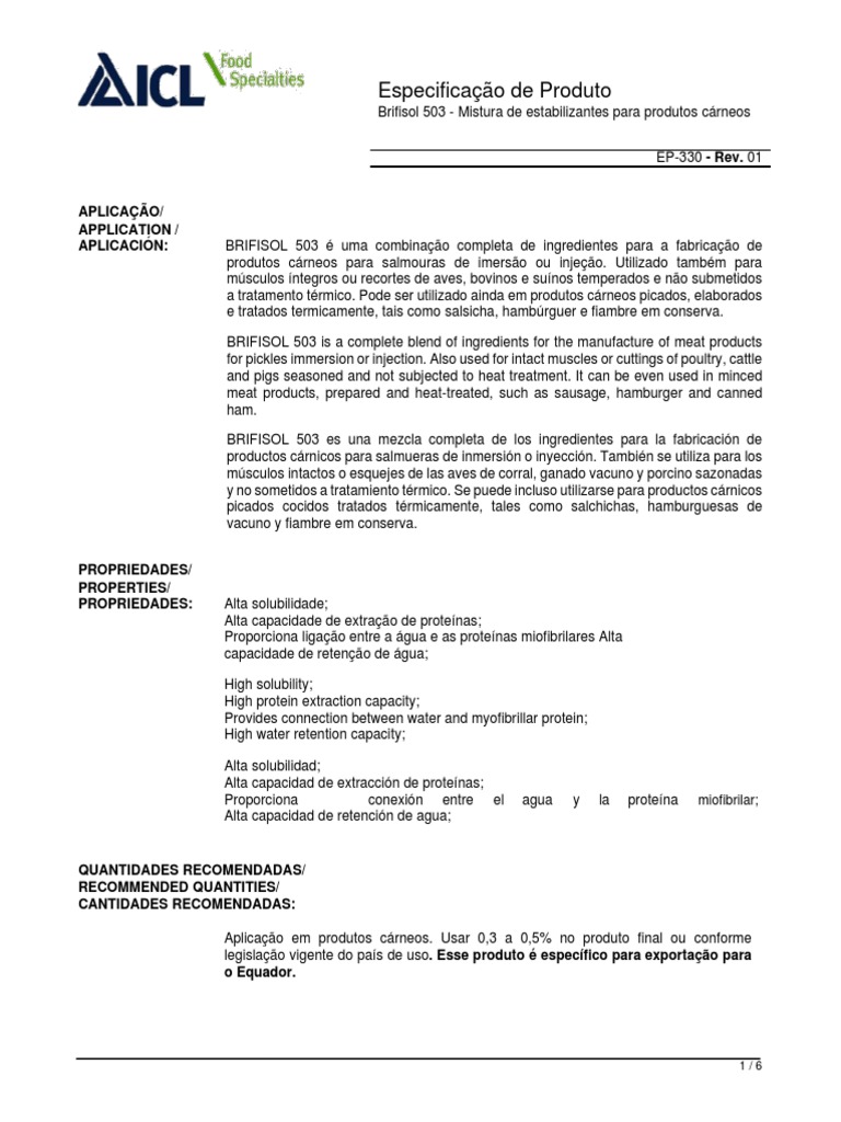 Ficha Técnica BRIFISOL 503 | PDF | Nozes e sementes comestíveis | Glúten