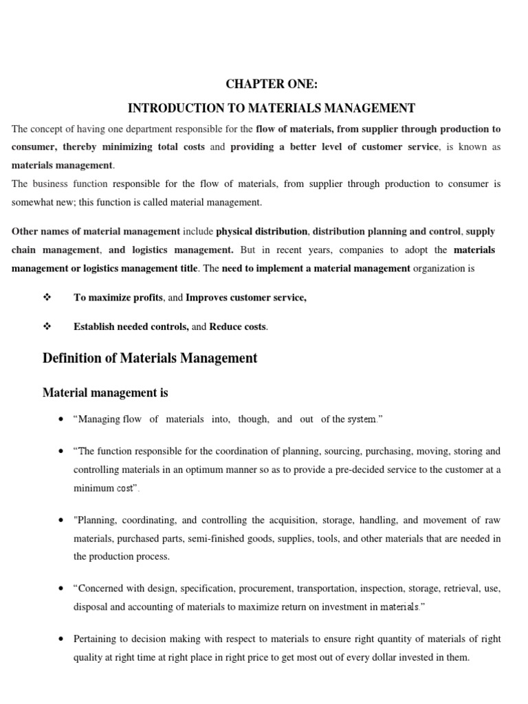 Chapter One: Introduction To Materials Management | PDF | Forecasting ...