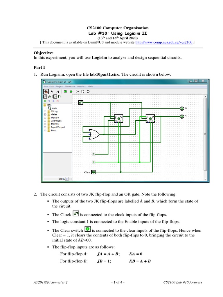 Cs2100 Computer Organisation Lab #10: Using Logisim Ii: (This Document Is Available On Luminus ...