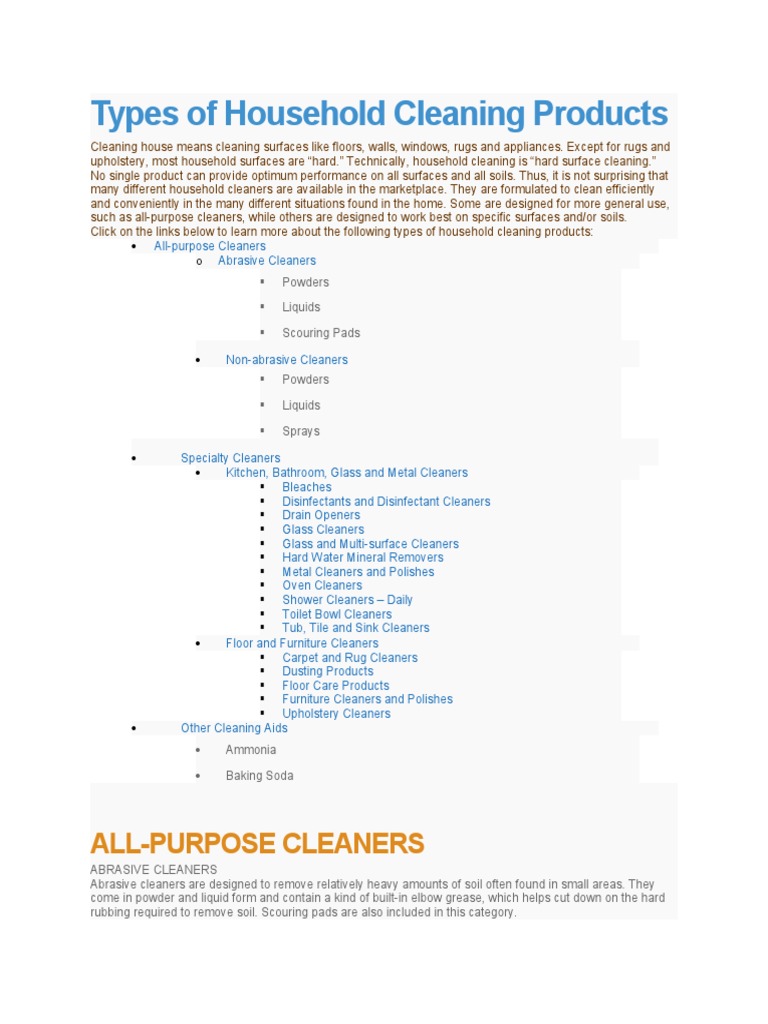Types of Household Cleaning Products: All-Purpose Cleaners | PDF ...