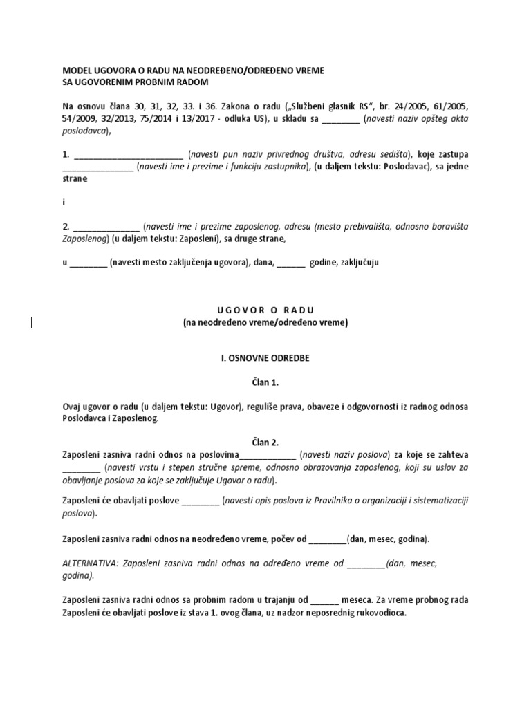 Model Ugovora o Radu Sa Probnim Radom | PDF