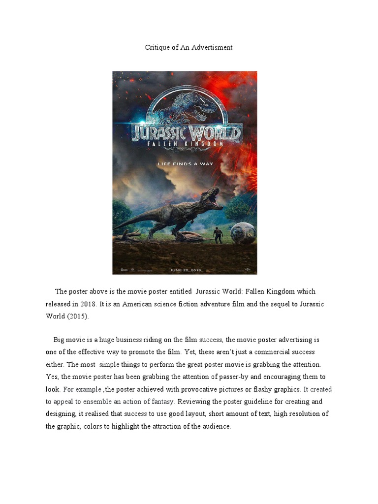 Advertising Poster Critique | Download Free PDF | Poster | Tyrannosaurus
