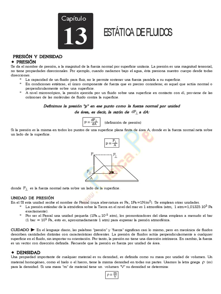 Cap13 Estatica de Fluidos | PDF | Presión | Vacío