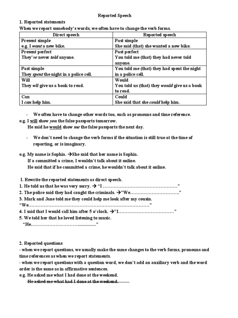 Reported Speech Revision Teorie Pentru Grad | PDF | Question | Semantics