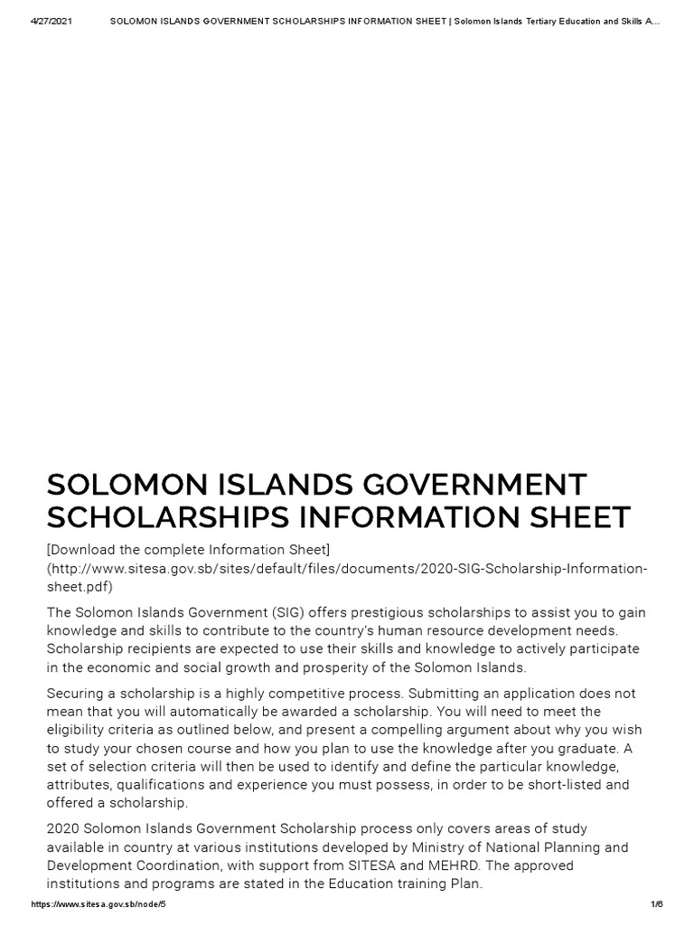 SOLOMON ISLANDS GOVERNMENT SCHOLARSHIPS INFORMATION SHEET - Solomon ...