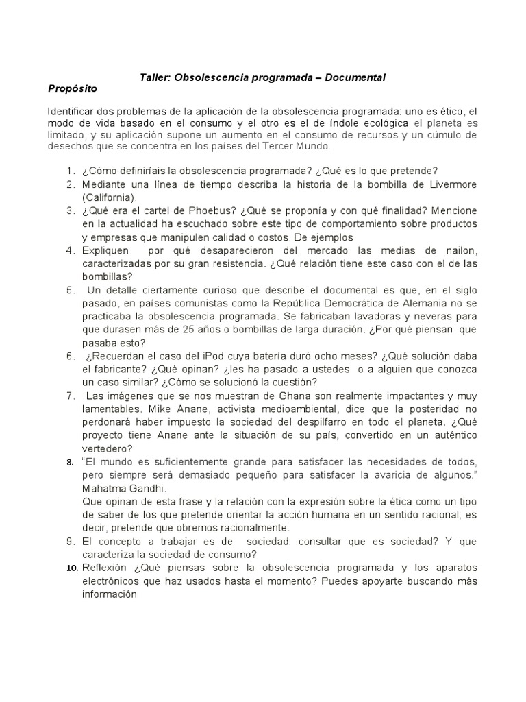 Taller de La Obsolescencia Programada | PDF | Economias | Science