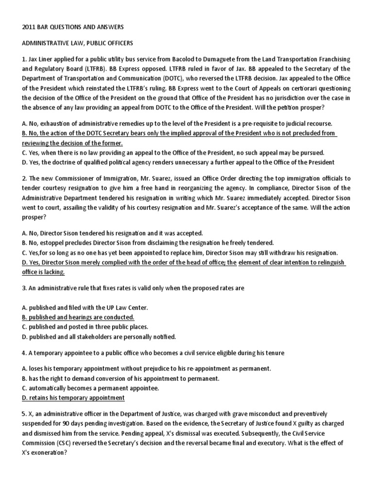 Bar Exam Questions on Administrative Law | PDF | Administrative Law ...