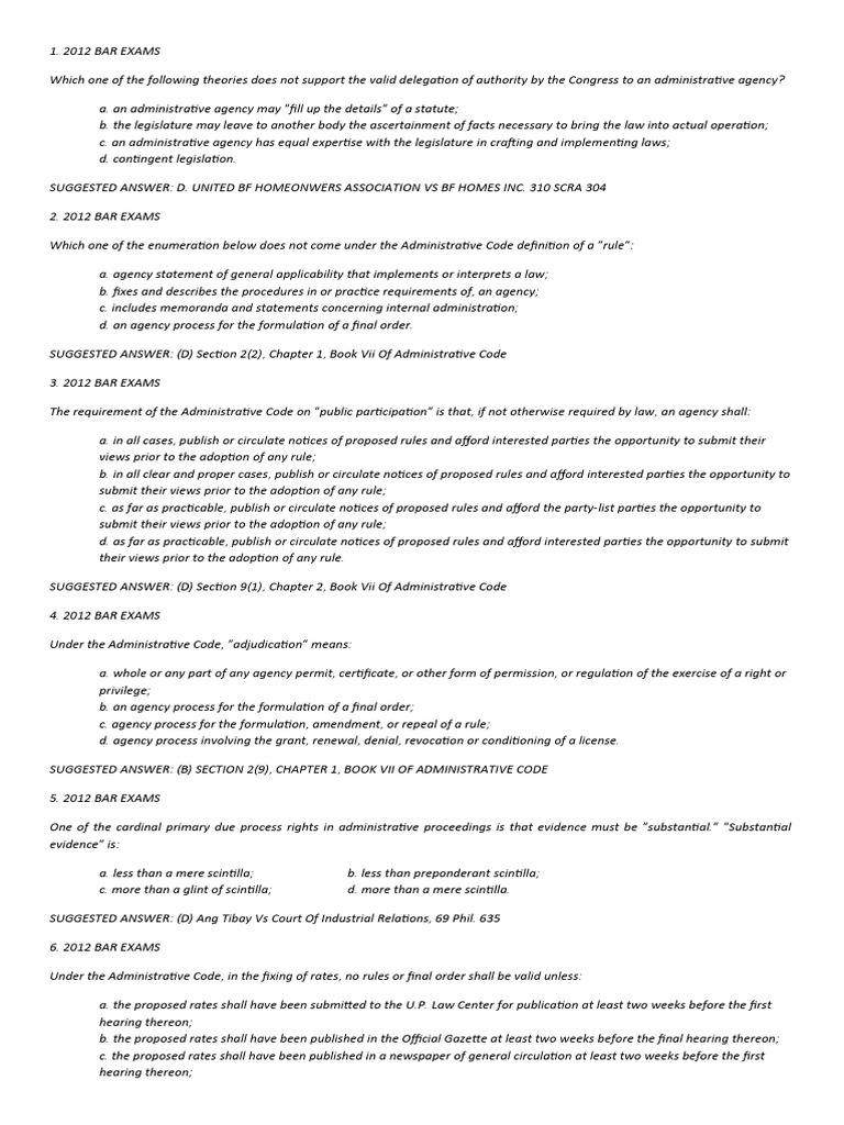 Administrative Law Bar Exam Insights | PDF | Evidence | Public Sphere