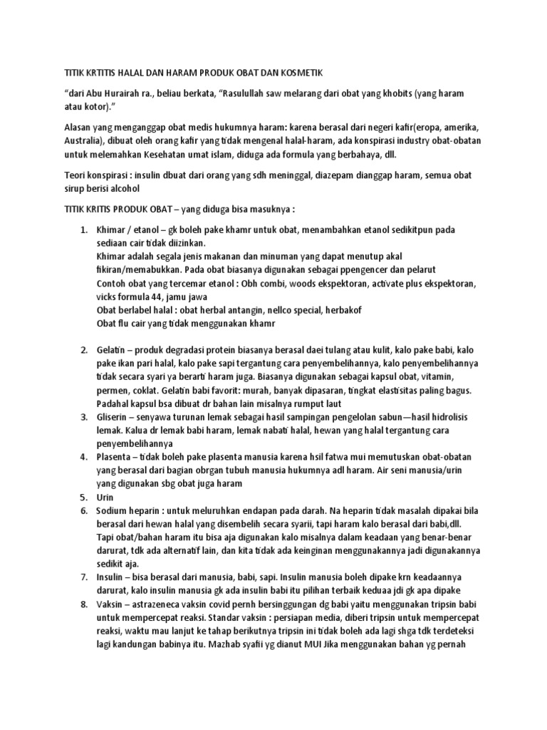 Titik Kritis Halal-Haram Obat dan Kosmetik | PDF | Kesehatan Holistik