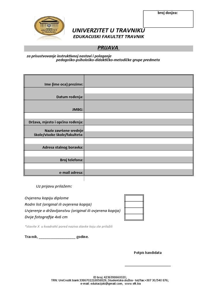 NOVI Prijavni Obrazac PGP | PDF