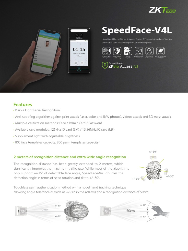 SpeedFace V4L Leaflet | PDF | Access Control | Authentication