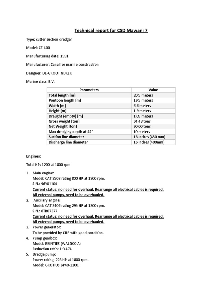 Technical Report For CSD Mawani 7 | Download Free PDF | Dredging | Pump