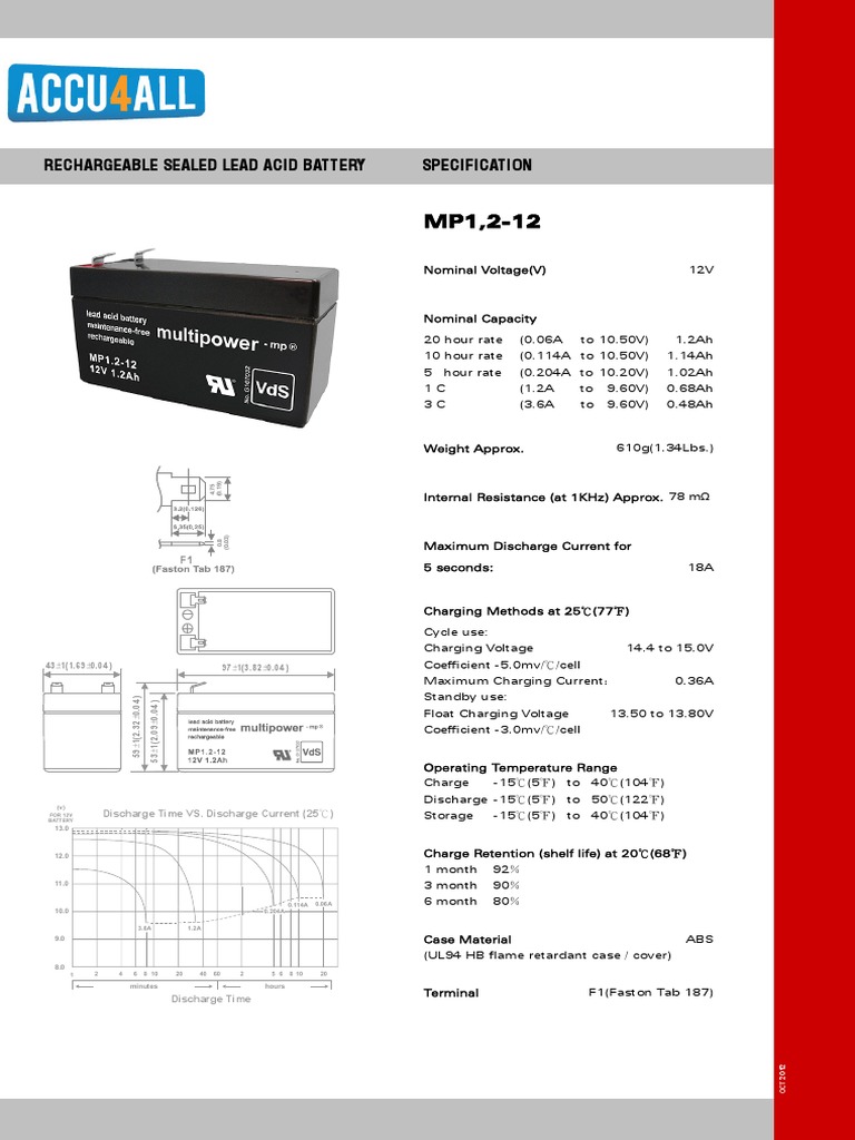 12V SLA Battery Specs | PDF | Rechargeable Battery | Physical Quantities