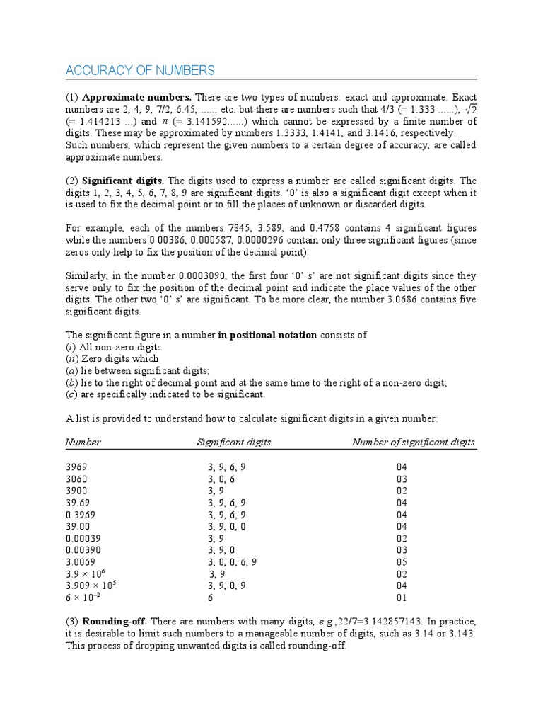 Accuracy of Numbers - 1 | PDF | Numbers | Significant Figures