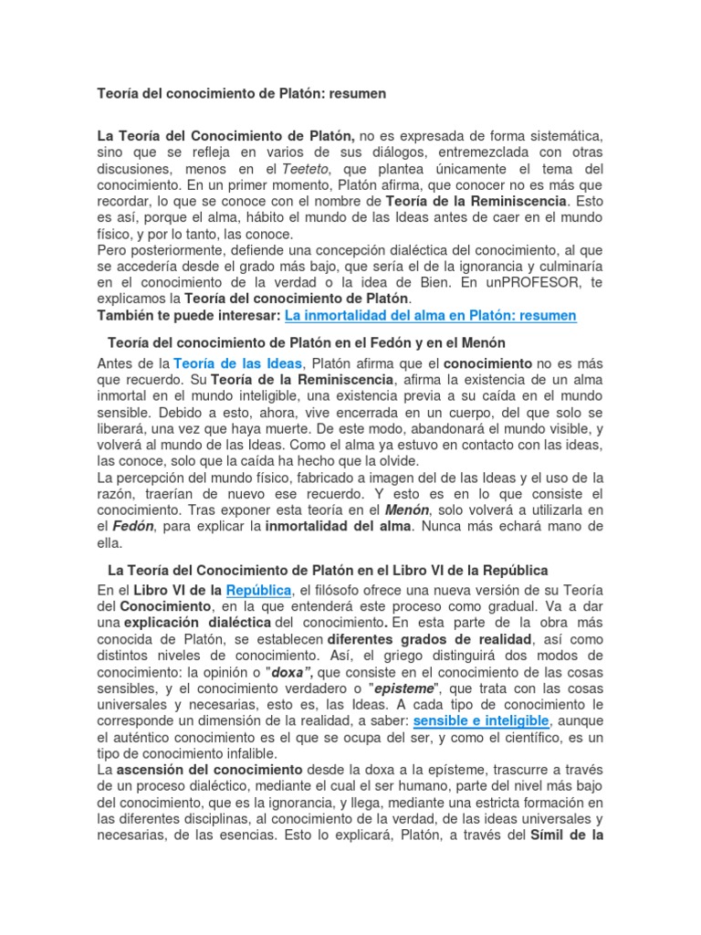 Teoría Del Conocimiento de Platón | PDF | Platón | Conocimiento