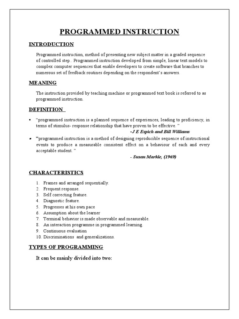 Programmed Instruction: - J E Espich and Bill Williams | PDF | Computer ...
