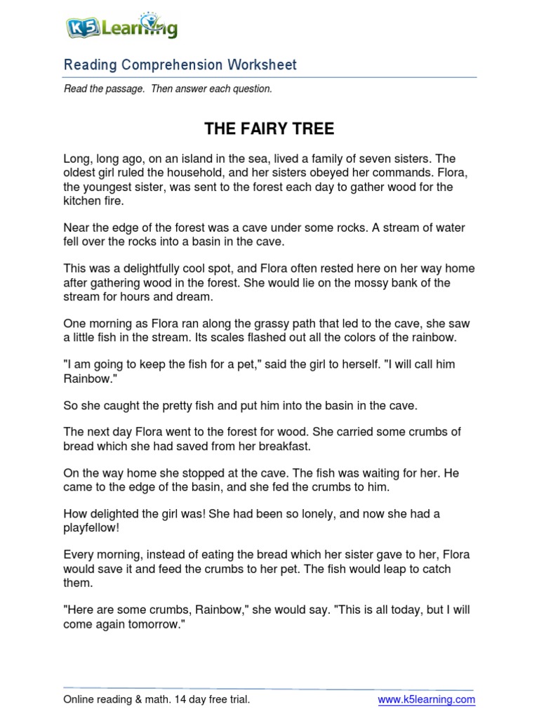 Reading Comprehension Worksheet Grade 5 Fairytree | PDF | Trees