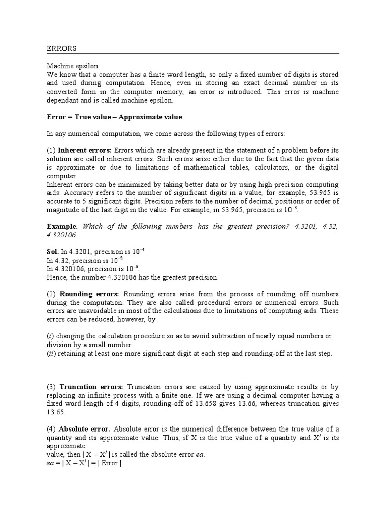 Errors In Numerical Computation Pdf Significant Figures Rounding 8032