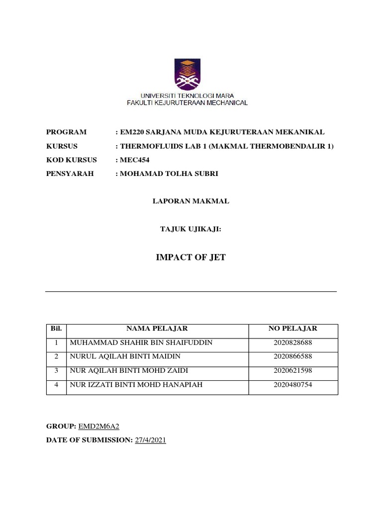 Impact of Jet (Lab 2) | Download Free PDF | Flow Measurement | Force
