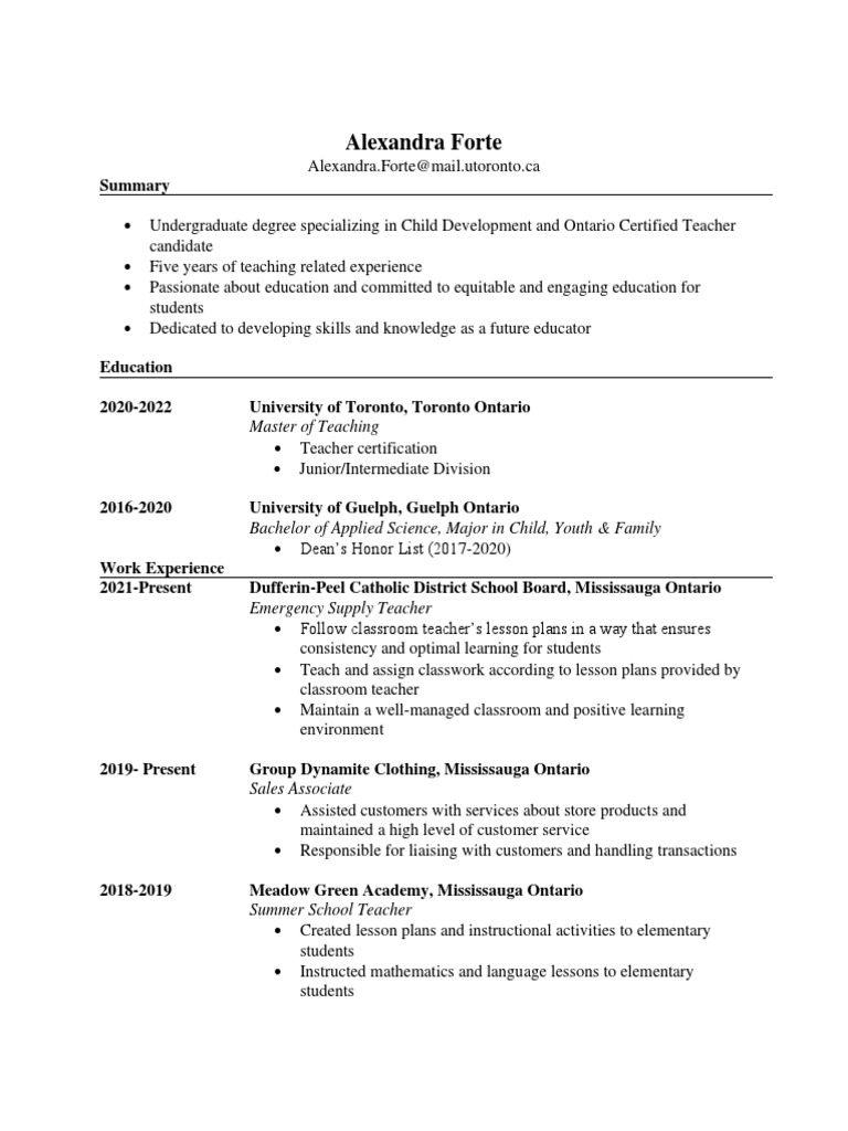 Alexandra Forte Resume | PDF | Teachers | Lesson Plan