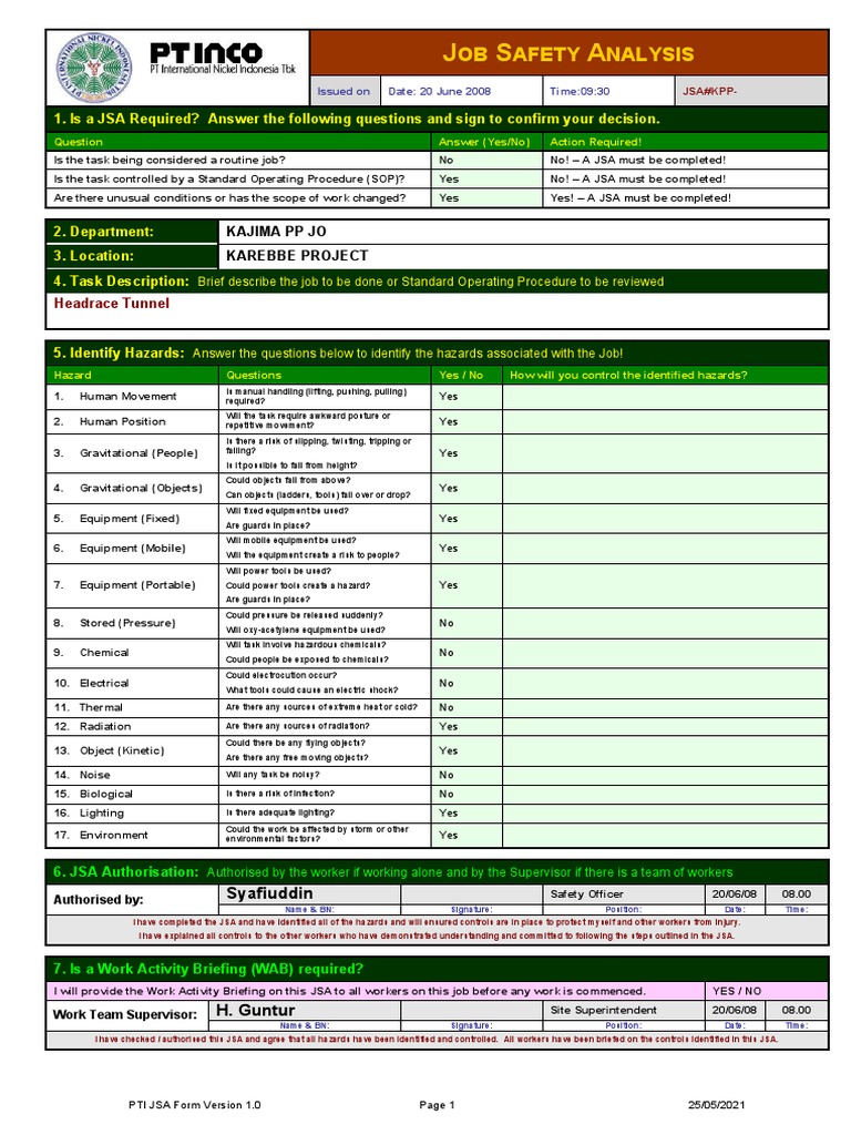 JSA Concreting Tunnel | PDF | Personal Protective Equipment | Working ...