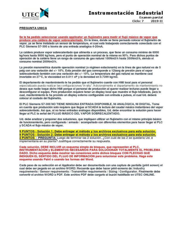 2019.2 Instrumentación Industrial - PC1 SOL | PDF | Medición de flujo | Gases