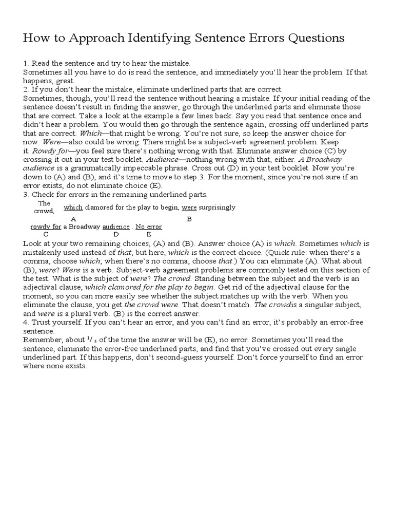 Identifying Sentence Errors | PDF | Grammatical Number | Adverb
