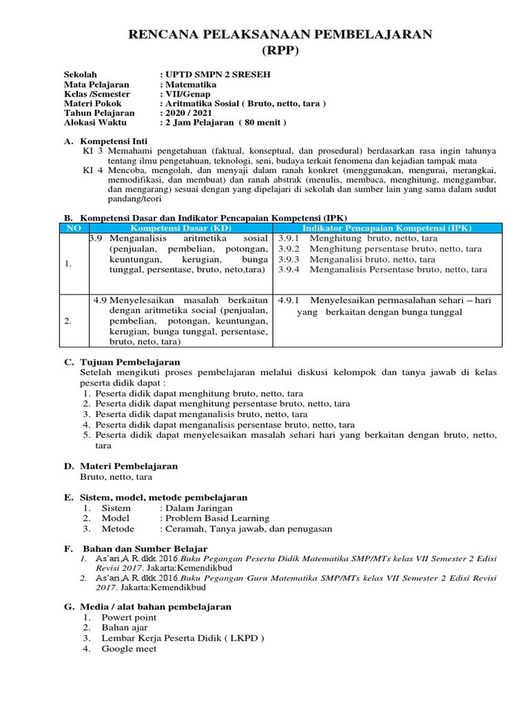 RPP Shett 3 (Bruto, Netto, Tara) | PDF