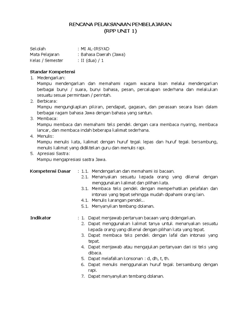 RPP B. Jawa Kelas 2 | PDF