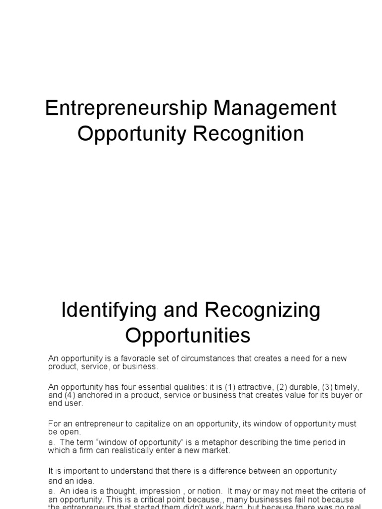 Entrepreneurship Management-Opportunity Recognition | PDF | Usability ...