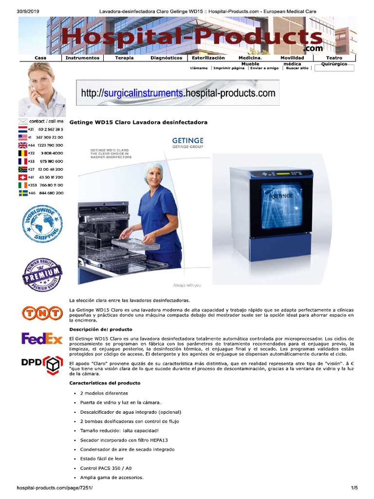 Especificaciones WD15 Getinge | PDF