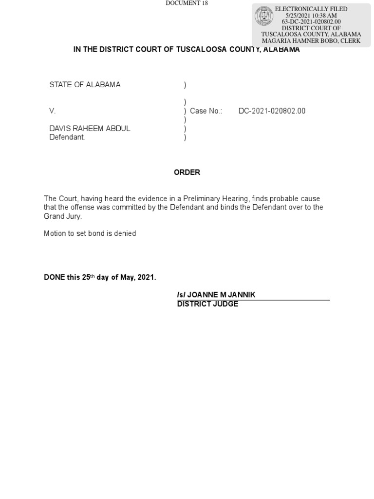 Raheem Davis Preliminary Hearing Order | PDF