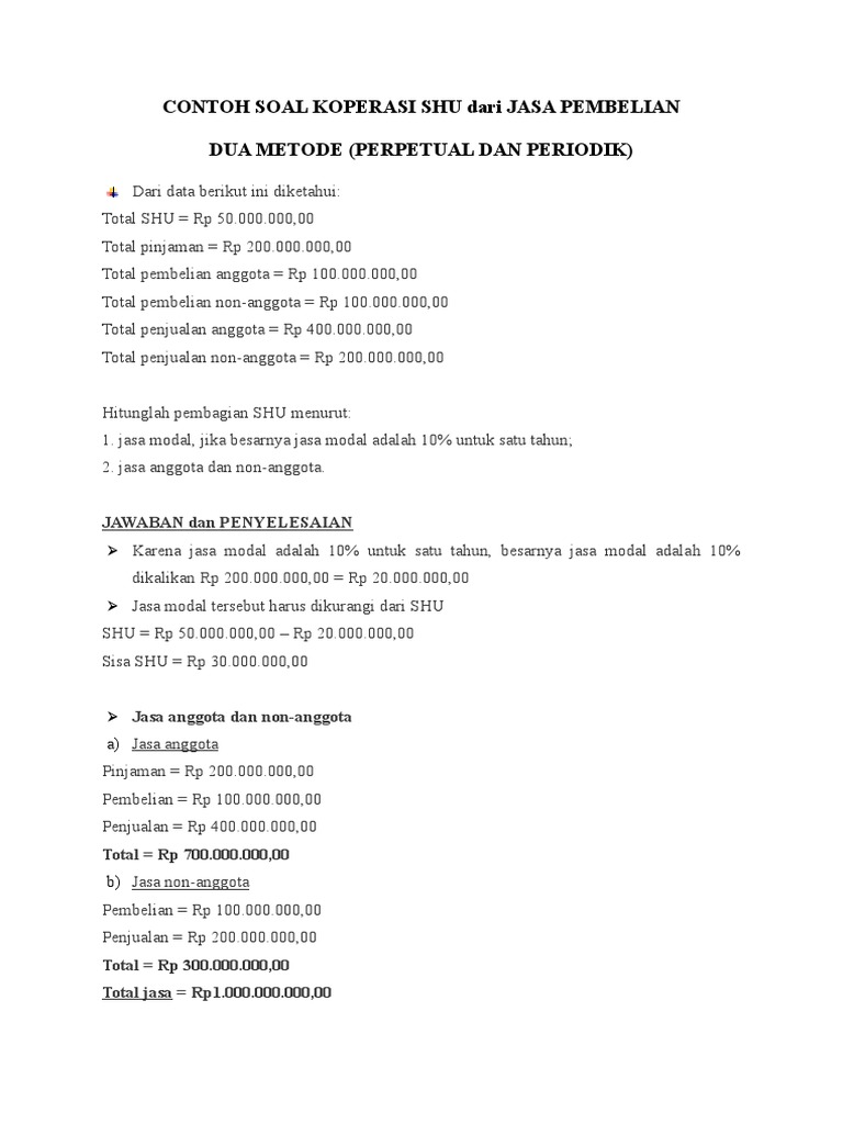 Contoh Soal Koperasi Shu Dari Jasa Pembelian | PDF