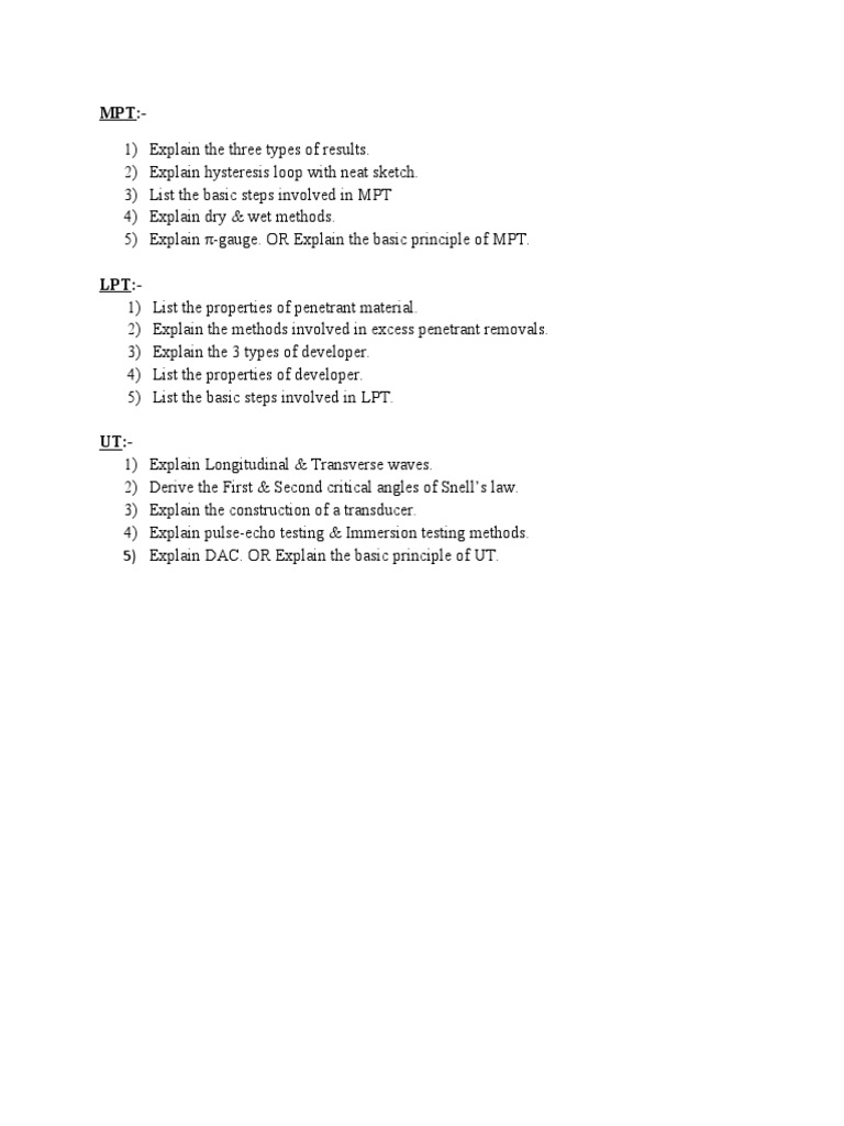 MPT, LPT & Ut Questions | PDF | Science & Mathematics