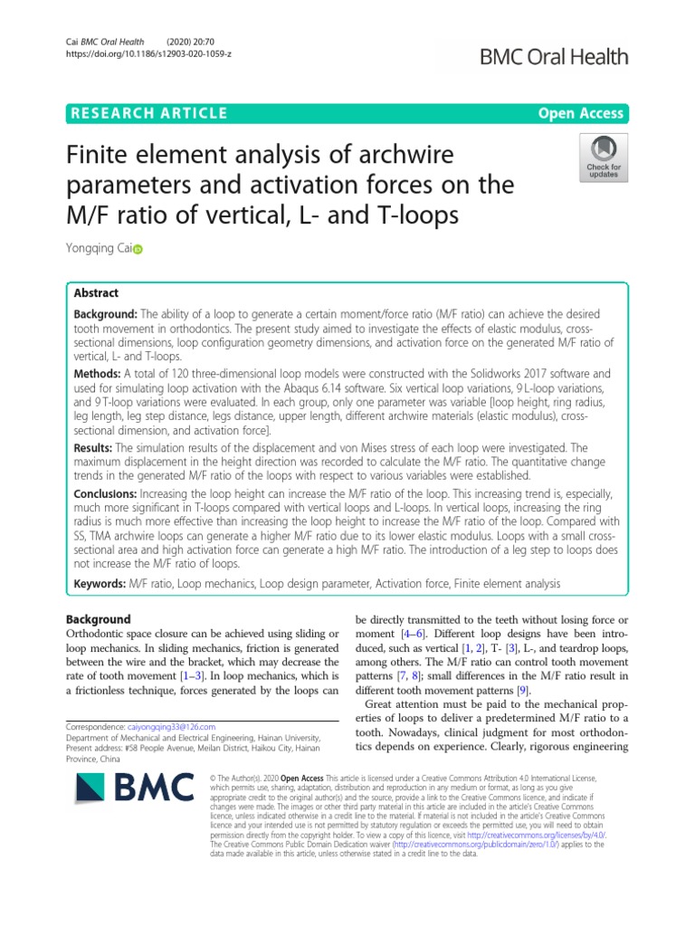 Finite Element Analysis of Archwire Parameters and Activation Forces On ...