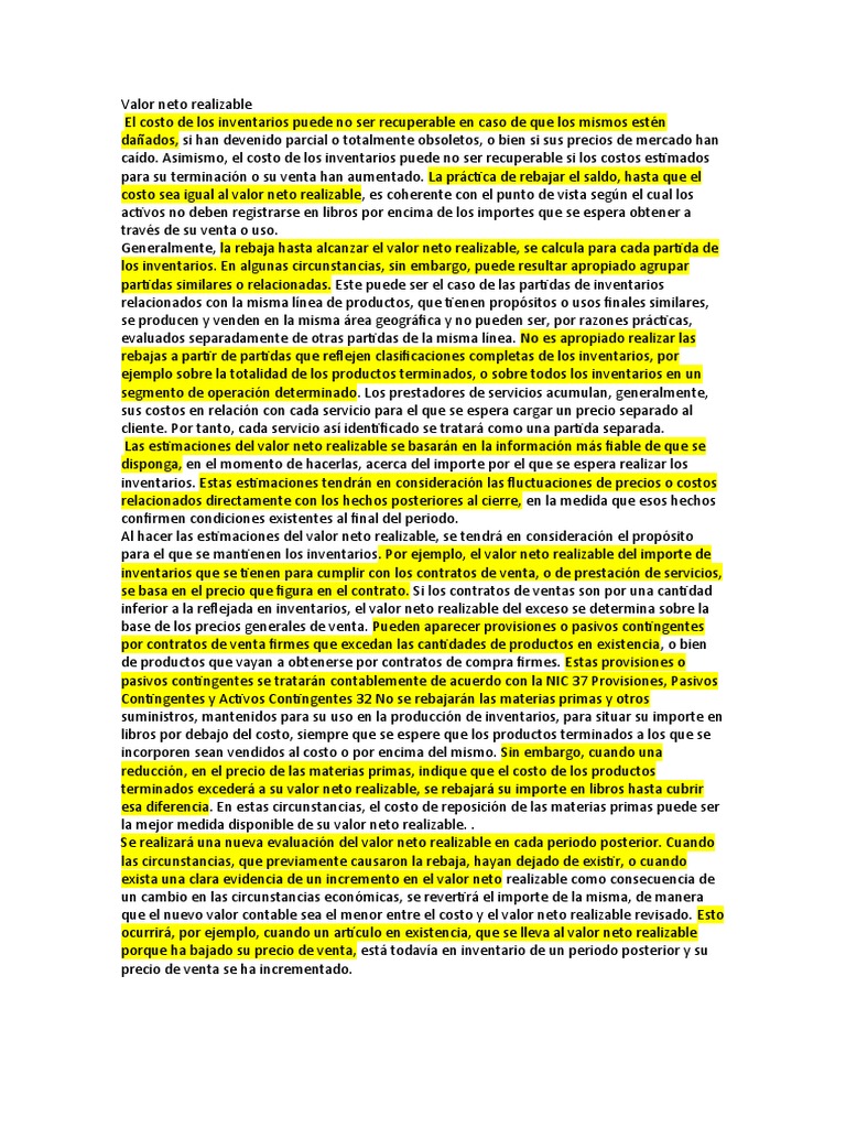 Valor Neto Realizable NIIF | PDF | Inventario | Precios