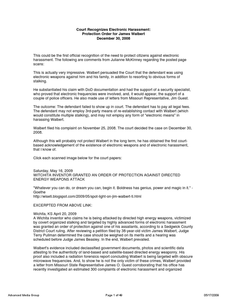 James Wolbert Protection Against Electronic Harassment Court Order ...