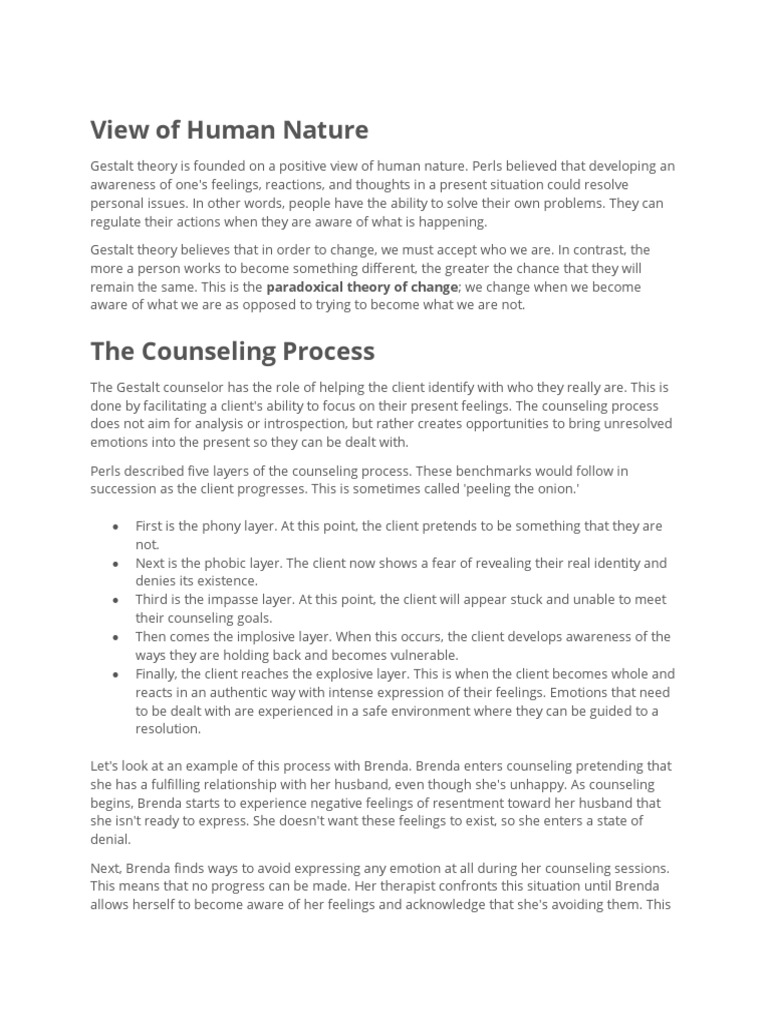 View of Human Nature | PDF | Gestalt Therapy | Feeling