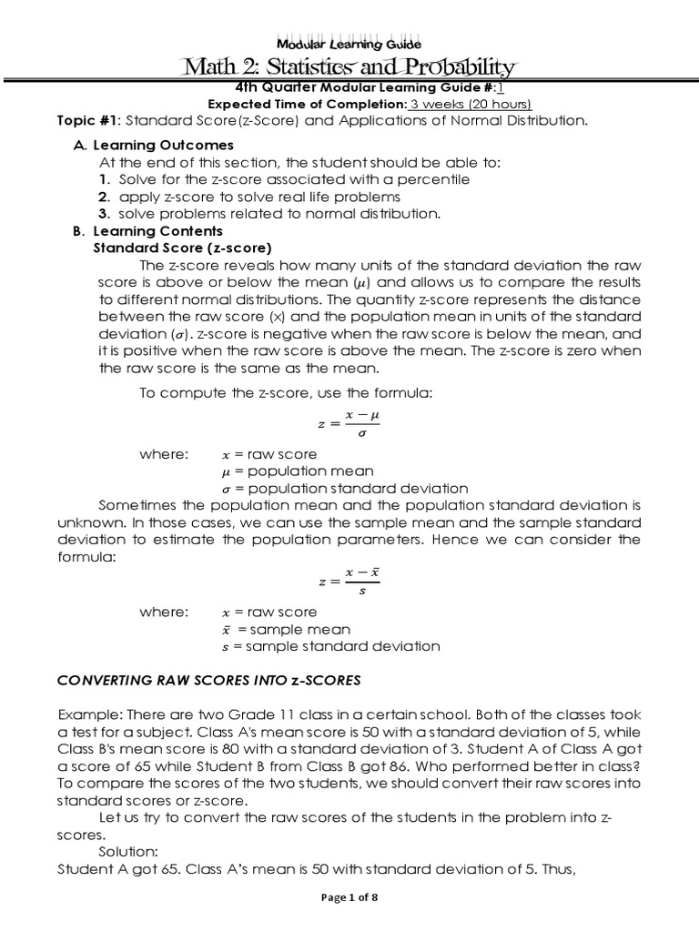 Math 2: Statistics and Probability: Modular Learning Guide | PDF ...