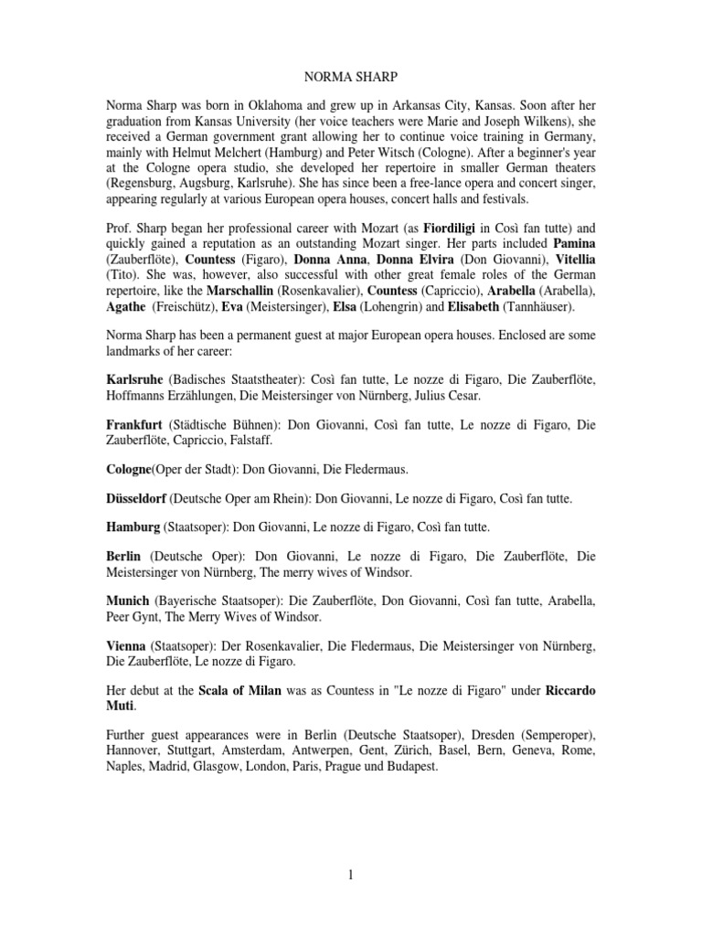 Norma Sharp Biography | PDF | Opera | Vocal Musical Compositions