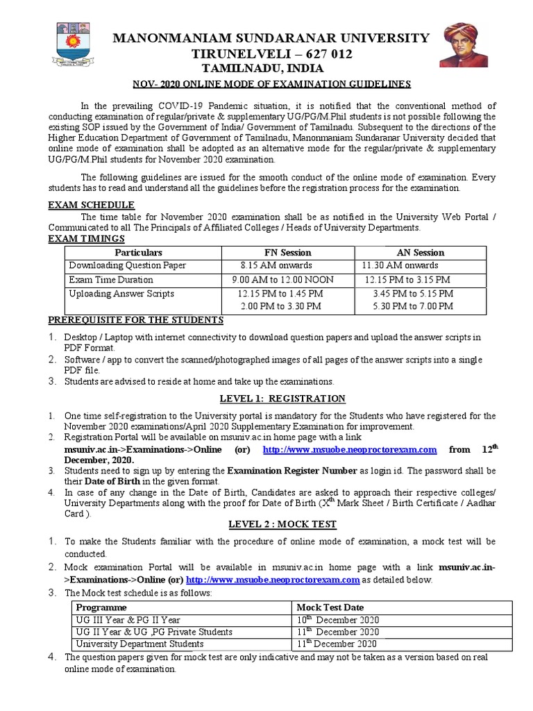 MSU Exam Guidelines Nov 2020 | PDF | Test (Assessment) | Mail