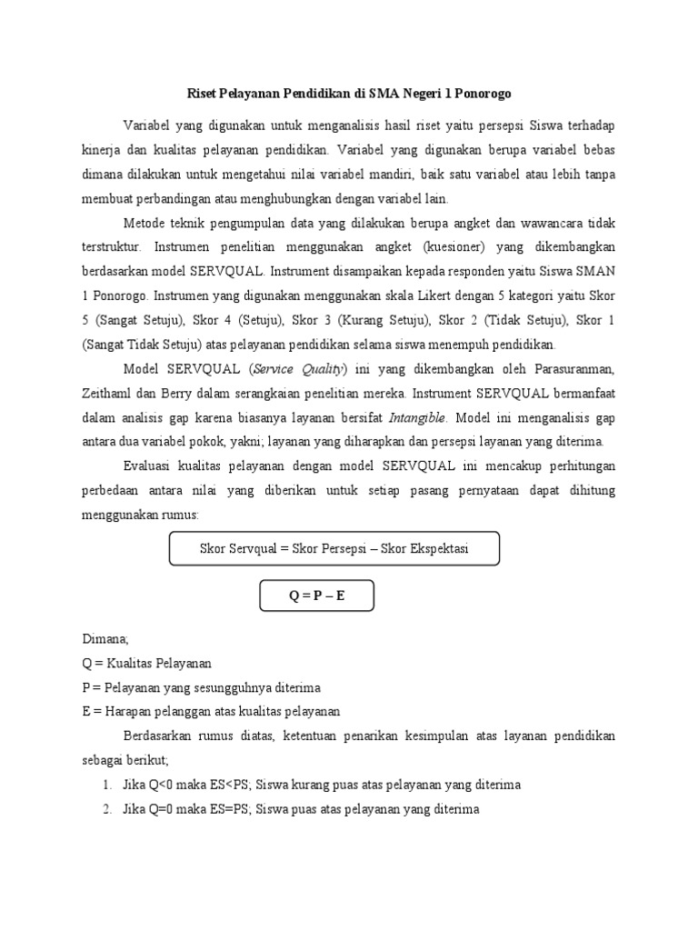 Instrumen Riset Pelayanan Pendidikan Di SMA Negeri 1 Ponorogo | PDF