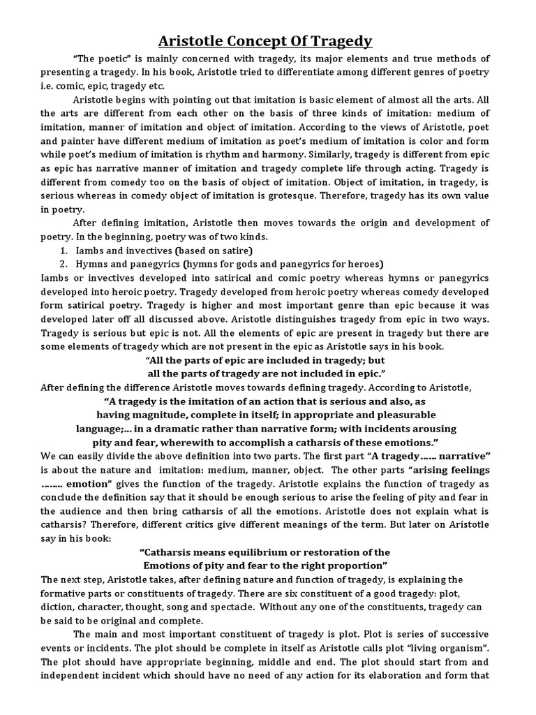 Aristotle's Concept of Tragedy Explained | PDF | Plot (Narrative) | Tragedy