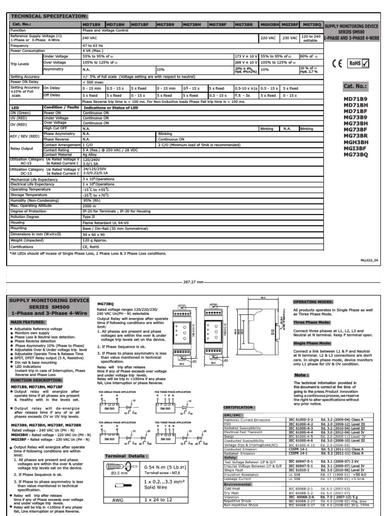 Technical Specification:: Supply Monitoring Device Series Sm500 1-Phase ...