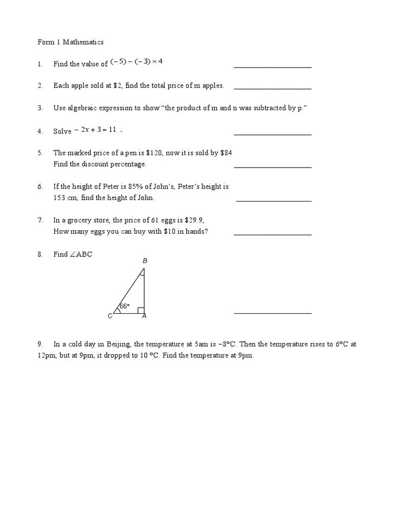 Maths F1 (1st Term Test) | PDF | Space | Elementary Mathematics