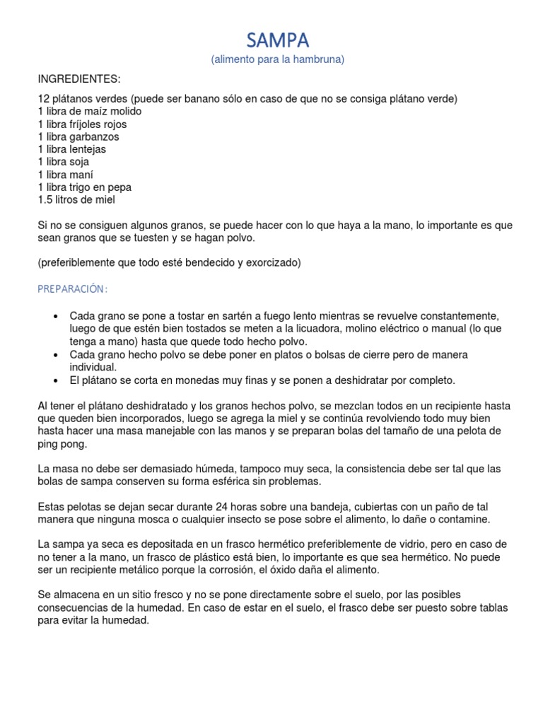 Receta de Sampa: Alimento de Emergencia | PDF