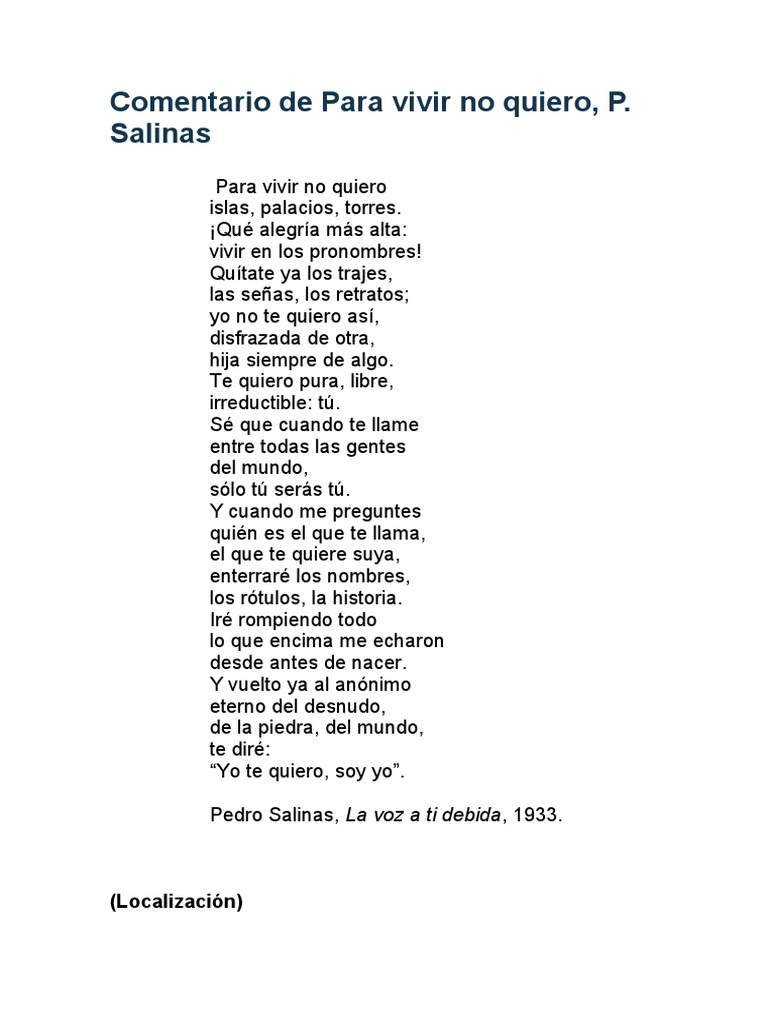 Comentario de para Vivir No Quiero | PDF | Metro (poesía) | Poesía
