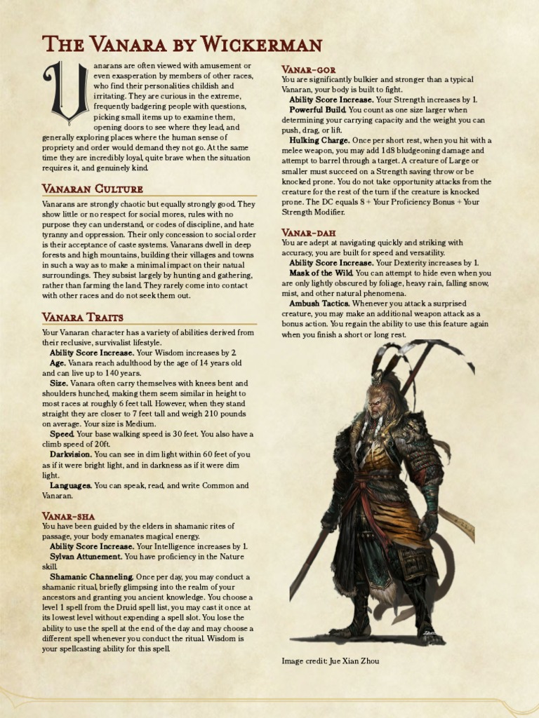 Vanara Traits and Culture in D&D | PDF | Home & Garden