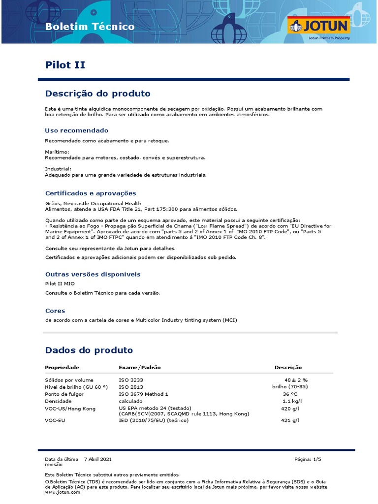 Pilot 2 - JOTUN | PDF | Tinta | Embalagem e rotulagem